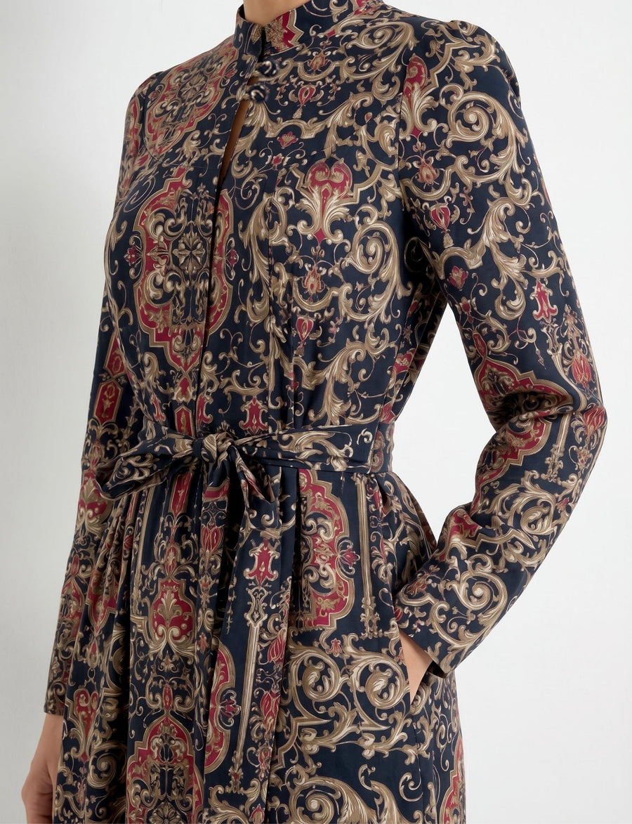 Antonia 'Venetian Affair' Mock Neck LS Midi Dress – Leona Edmiston